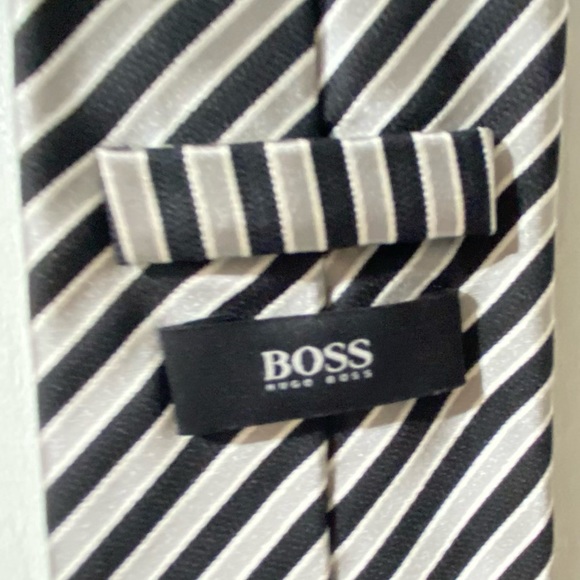 Boss | Accessories | Hugo Boss Mens Tie Blacksilver Diagonal Stripes ...